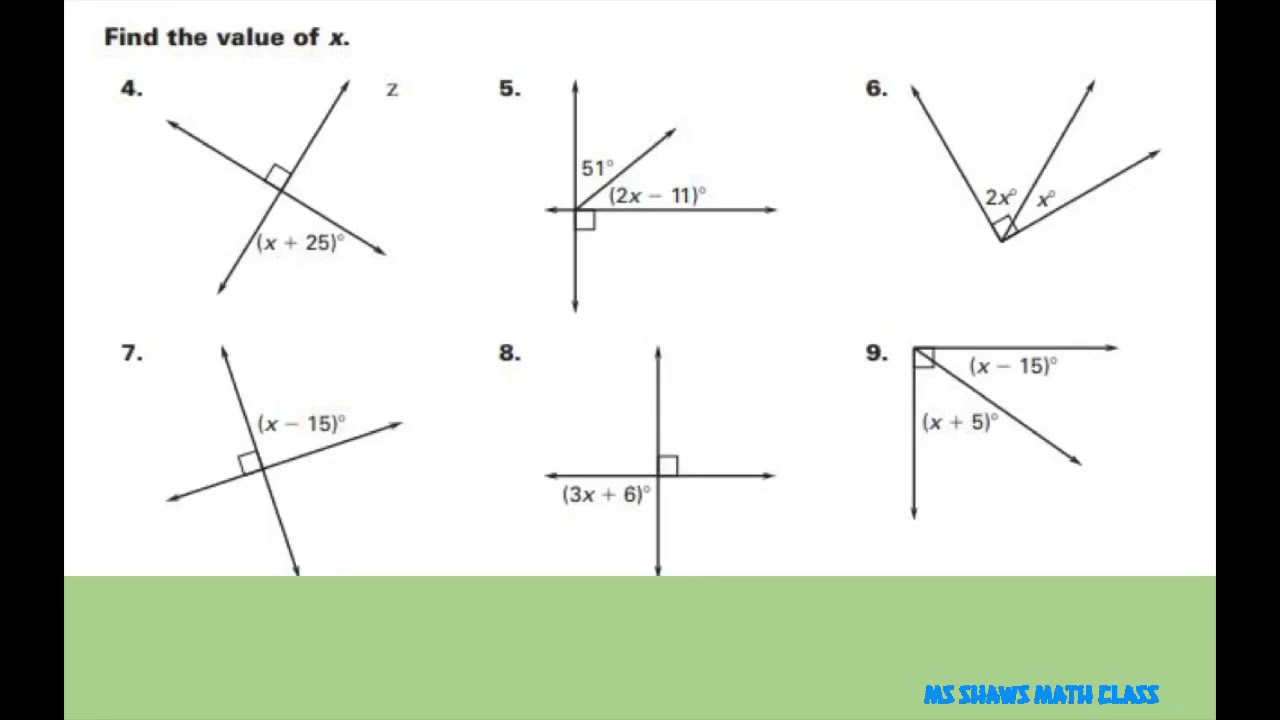 Find The Value Of X Perpendicular Lines Complimentary Angles YouTube