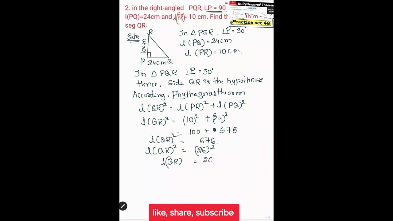 #class-7 #practice set -48 #maths #shorts #youtubeshorts #shortsvideo #mhst #Pythagoras theorem ...