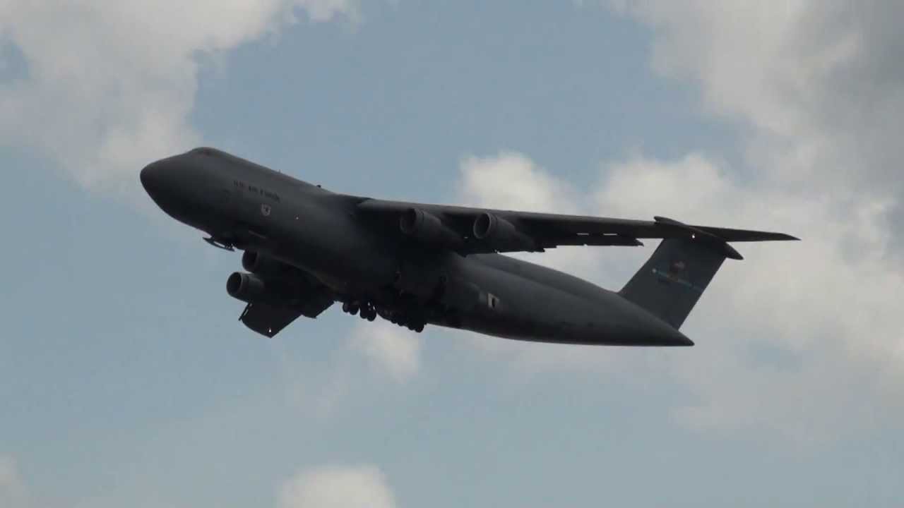 US Air Force C-130 parachute jump , C-5 , F-15E Take off at Robins ARB ...