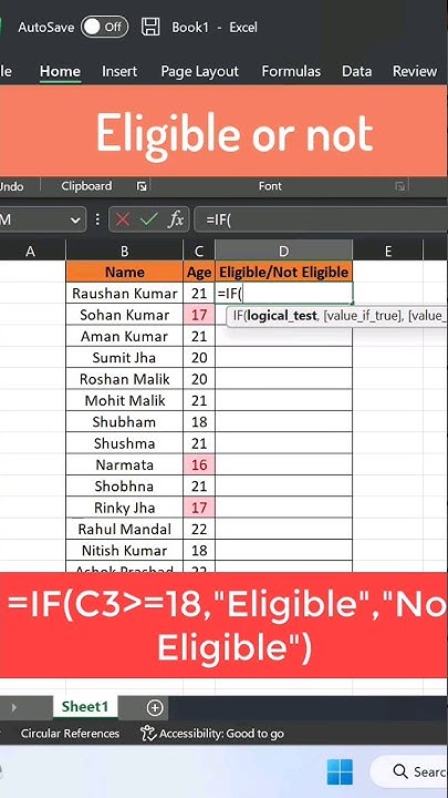 Eligible or not Formula in Excel #excel #exceltips #exceltricks #ytshorts #shorts #short #howto ...