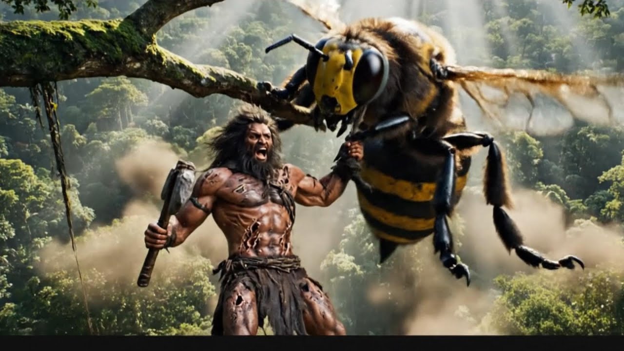 Fight giant bees #prehistoric #stoneage - YouTube