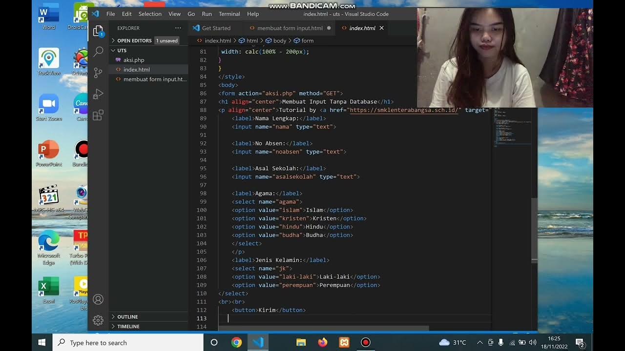 Langkah langkah membuat formulir tanpa database di html - YouTube