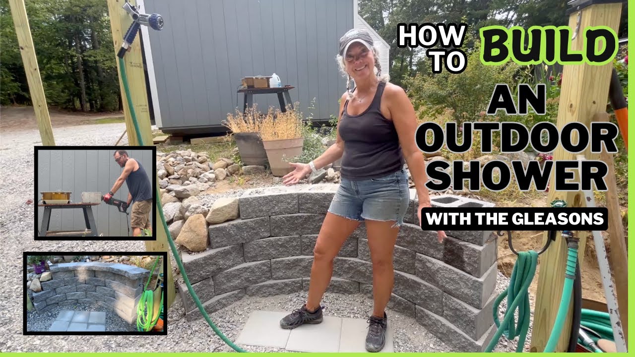 DIY Outdoor Shower Build | Retaining Wall Blocks, Posts & Camper Water ...