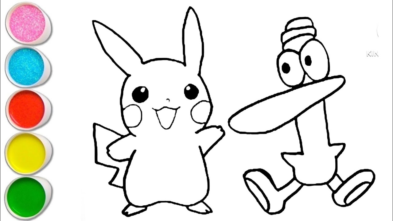 Cute Pikachu With Pato Drawing, Painting and Coloring For Kids and ...