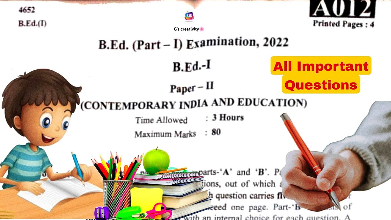 Bed Important Questions 2022 | Bed paper 2022 | Sample paper Bed | Bed ...