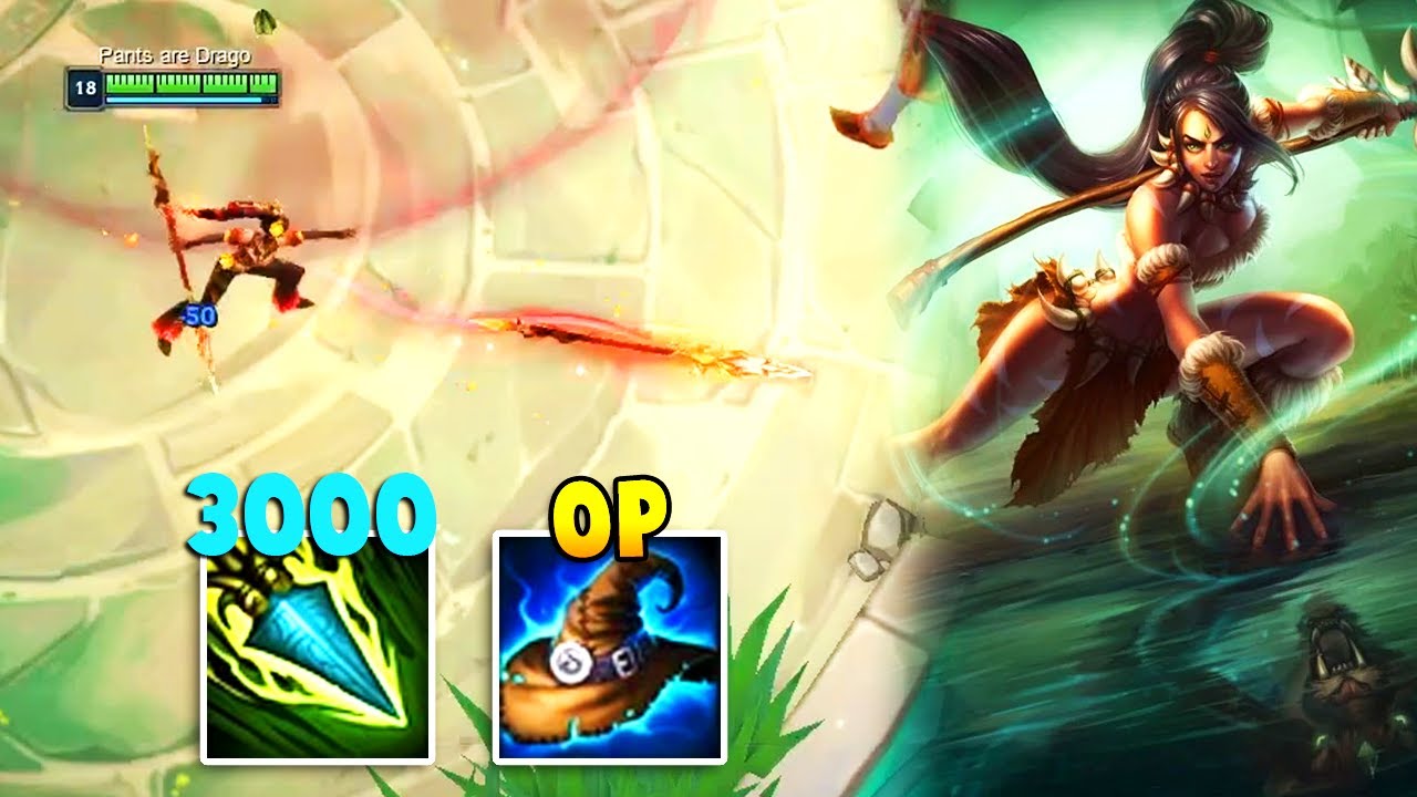 NIDALEE Q OP 3000 DAMAGE IF YOU GET HIT BY MY SPEAR THIS IS AREnA ...