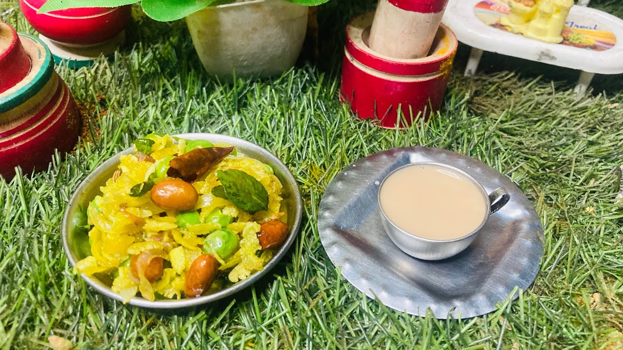 Poha with Tea ☕️ || Miniature Evening snacks Poha with Tea ☕️ || Mini ...