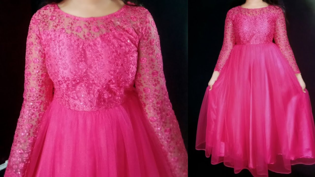 designer net gown cutting and stitching|plain net gown cutting and ...