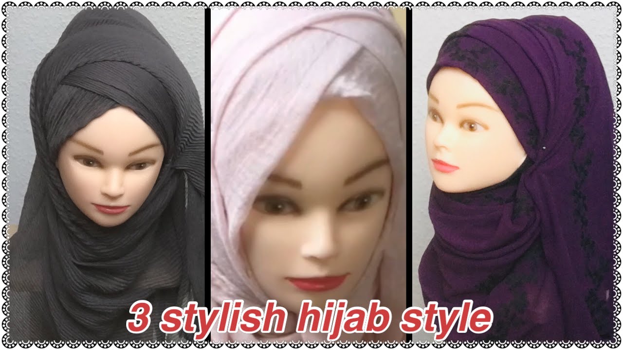 Three stylish hijab tutorial// stylish hijab style// side layer hijab ...