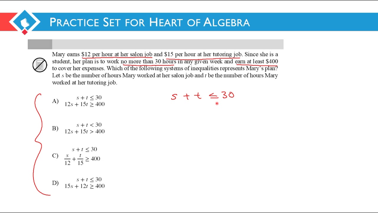 Practice Set - Heart of Algebra - #7 - YouTube