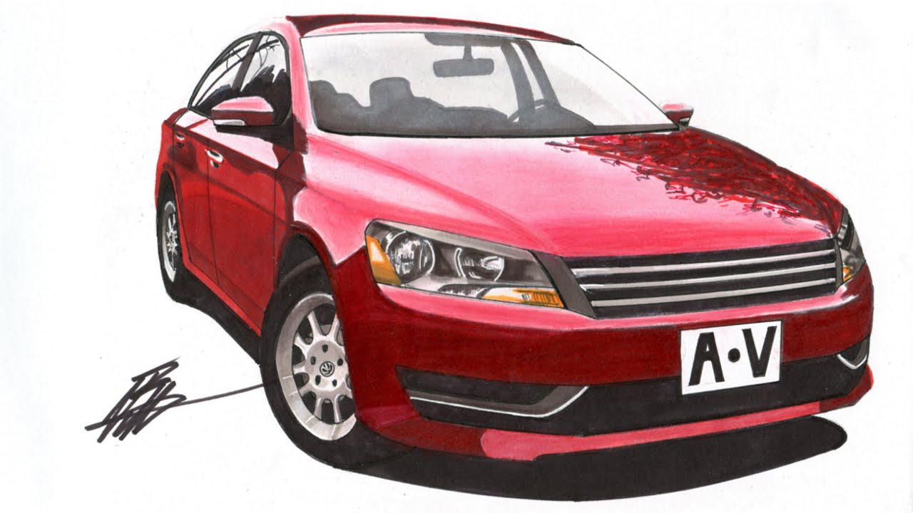 Realistic Car Drawing - Volkswagen Passat 2015 - Time Lapse - YouTube