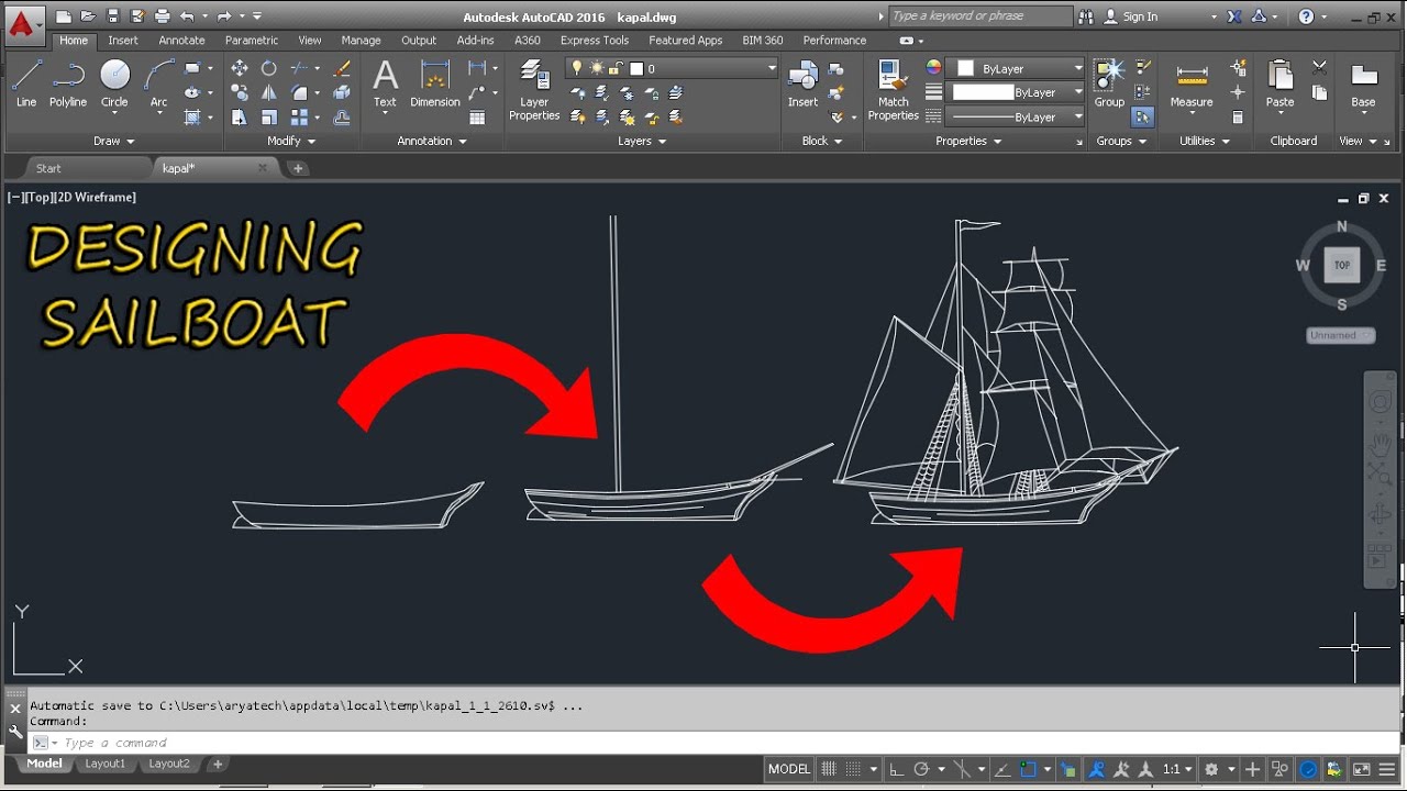 DESIGNING SAILBOAT WITH AUTOCAD - YouTube