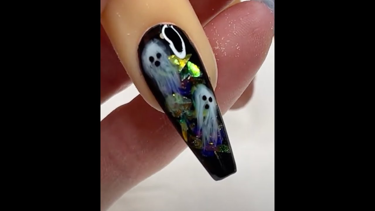 Beginner Acrylic Nails | Spooky Sparkle Ghost Nail Art - YouTube