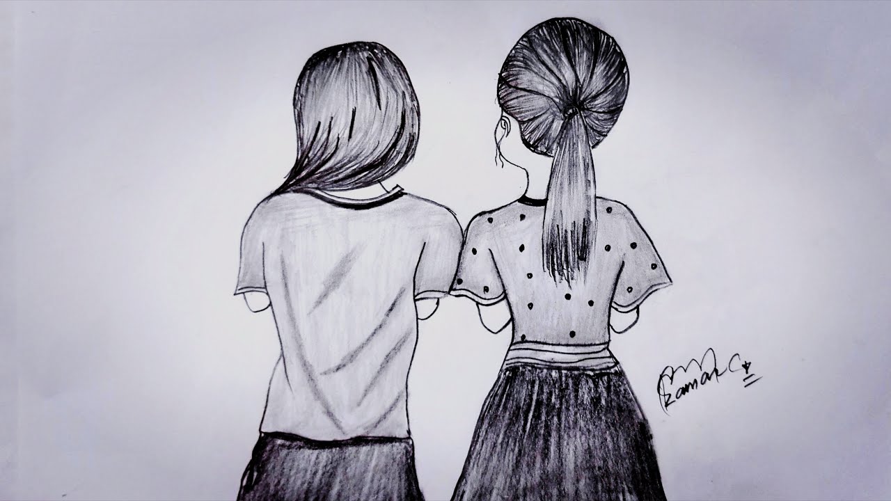 Cute Friends together || Best Friends Drawing - YouTube