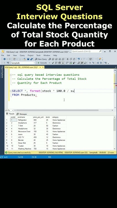 Sql Query Interview Questions Calculate Percentage Of Total Stock