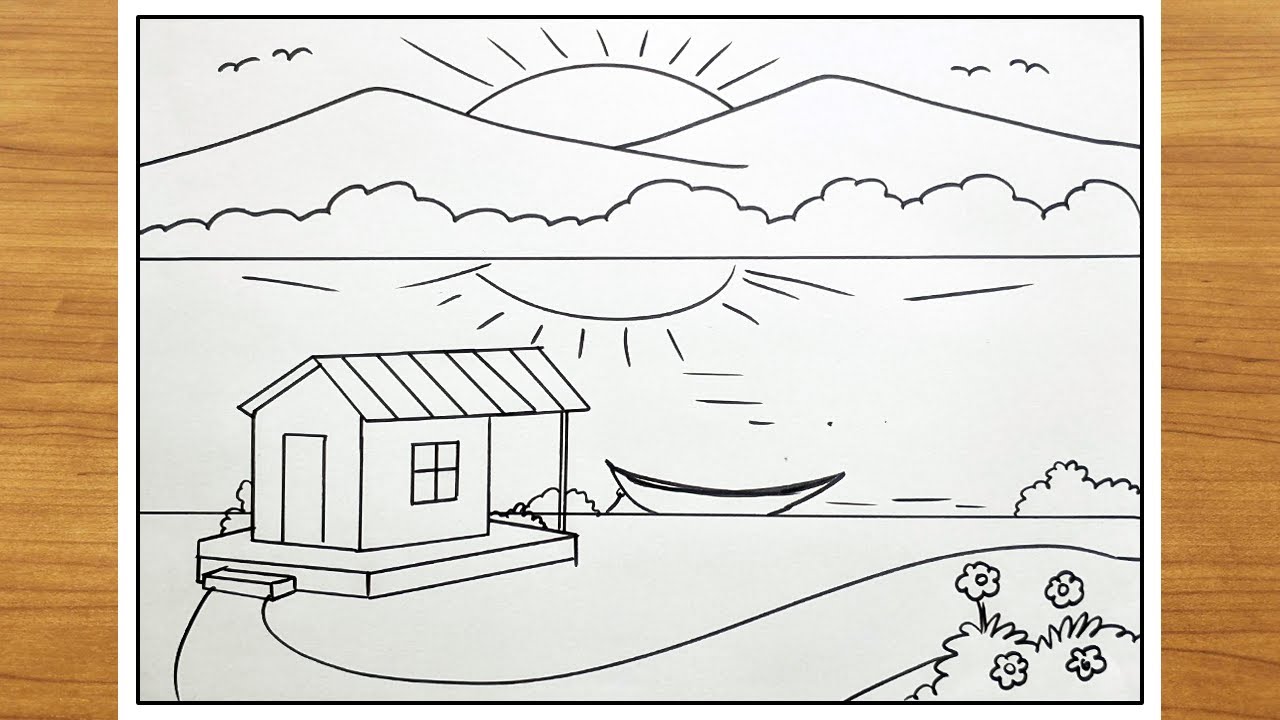 How to Draw Sunrise Scenery: Step by Step Drawing Tutorial | Landscape ...
