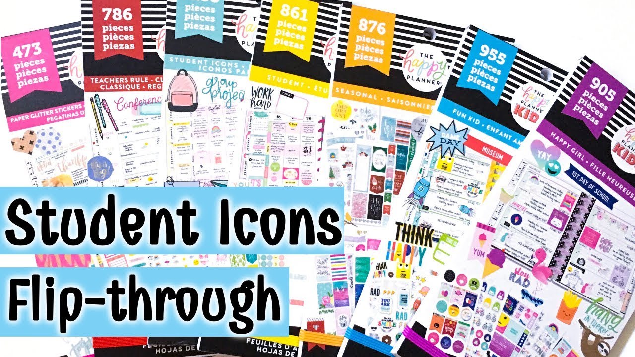 The Happy Planner- Student Icons Sticker Book Flip-through - YouTube
