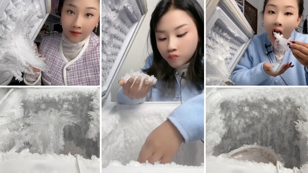 LZM FREEZER FROST EATING / CLEAR ICE EATING / CRUNCHY ICE EATING ASMR ...