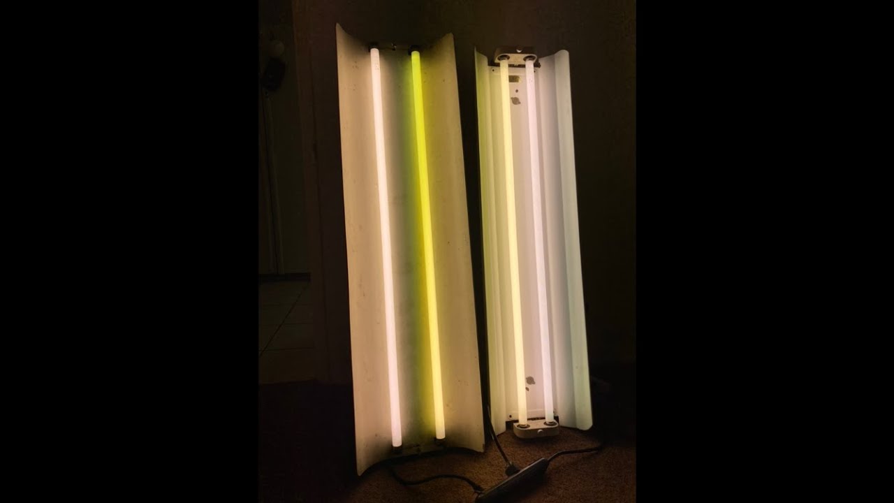 1940s WW2 2 lamp F40T12 preheat fluorescent tube shoplights running ...