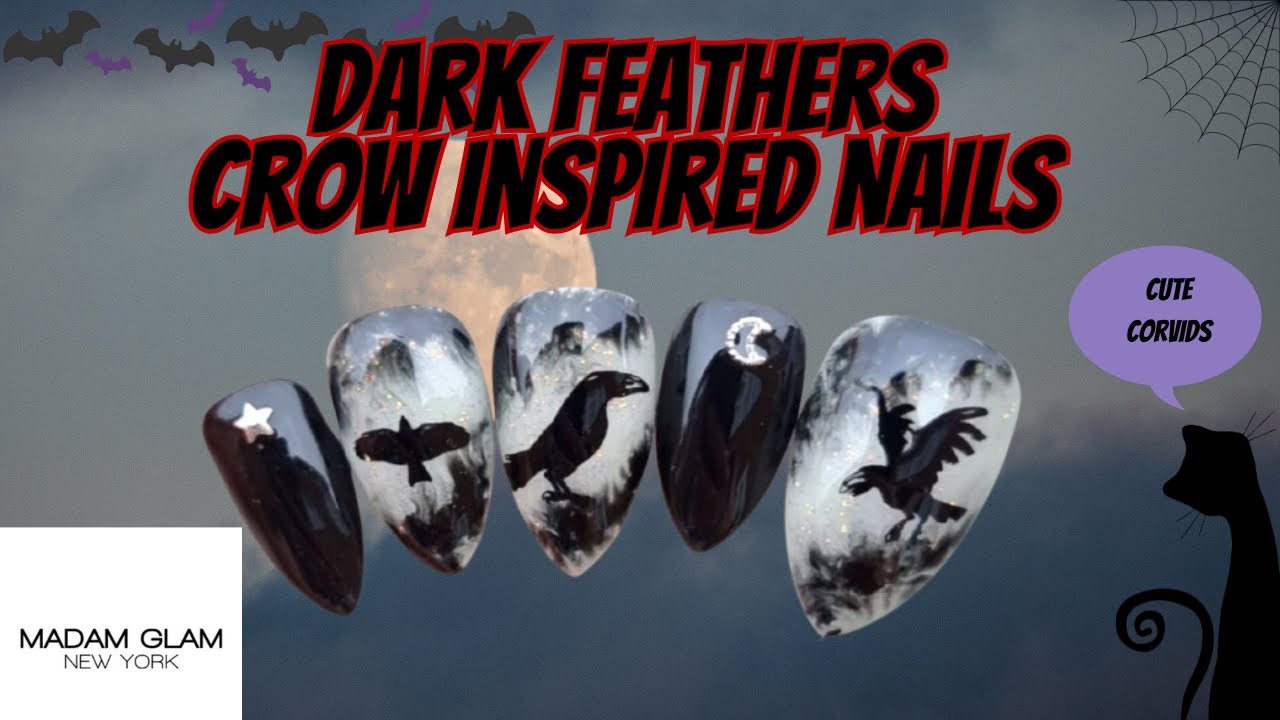 Dark Feathers Crow Inspired Nail Designs - YouTube