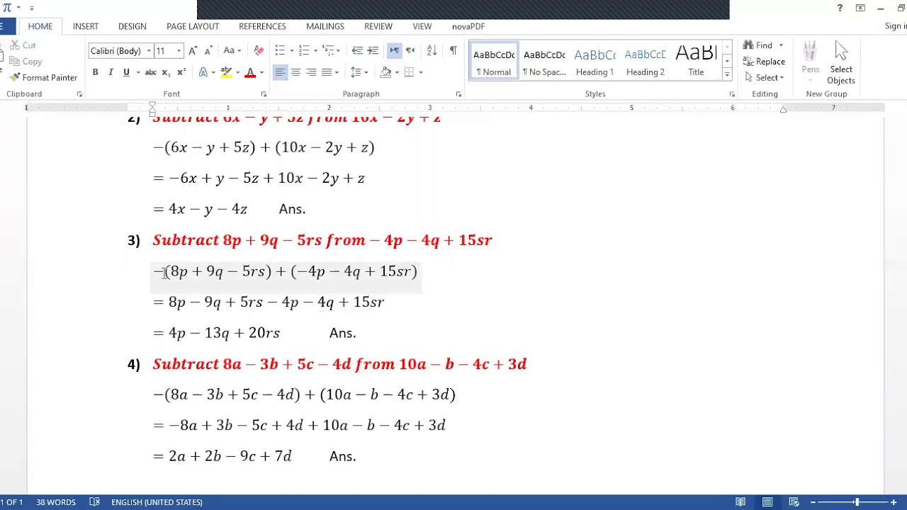 Learn subtraction in algebra - YouTube