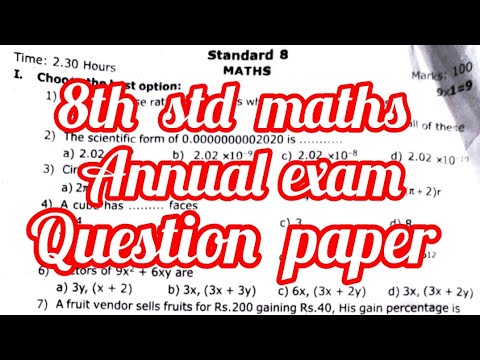 8th std maths annual exam question paper @SSStudies-Bj2vg #maths - YouTube
