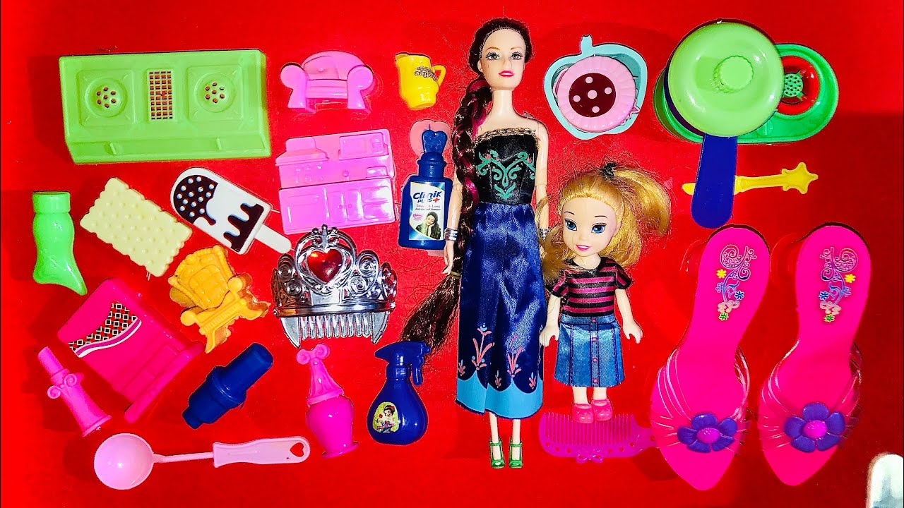 Diy Unboxing miniature kitchen cooking toys || barbie doll kitchen set ...