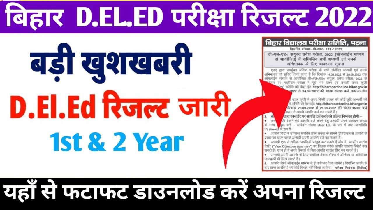 Bihar DEIEd Result Date 2022 Release | DELEA Entrance Result Of date ...