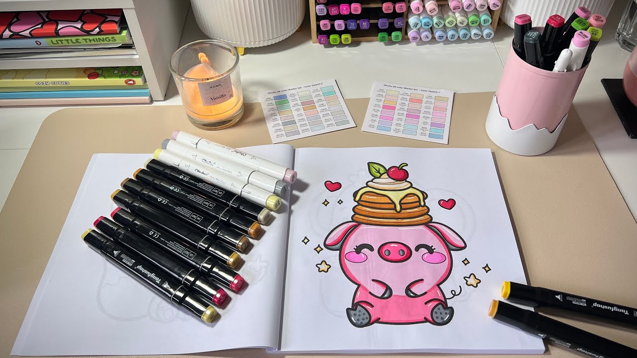 ASMR Color With Me 🐷 | Delidream Book + Ohuhu Markers | Rain Sounds for ...