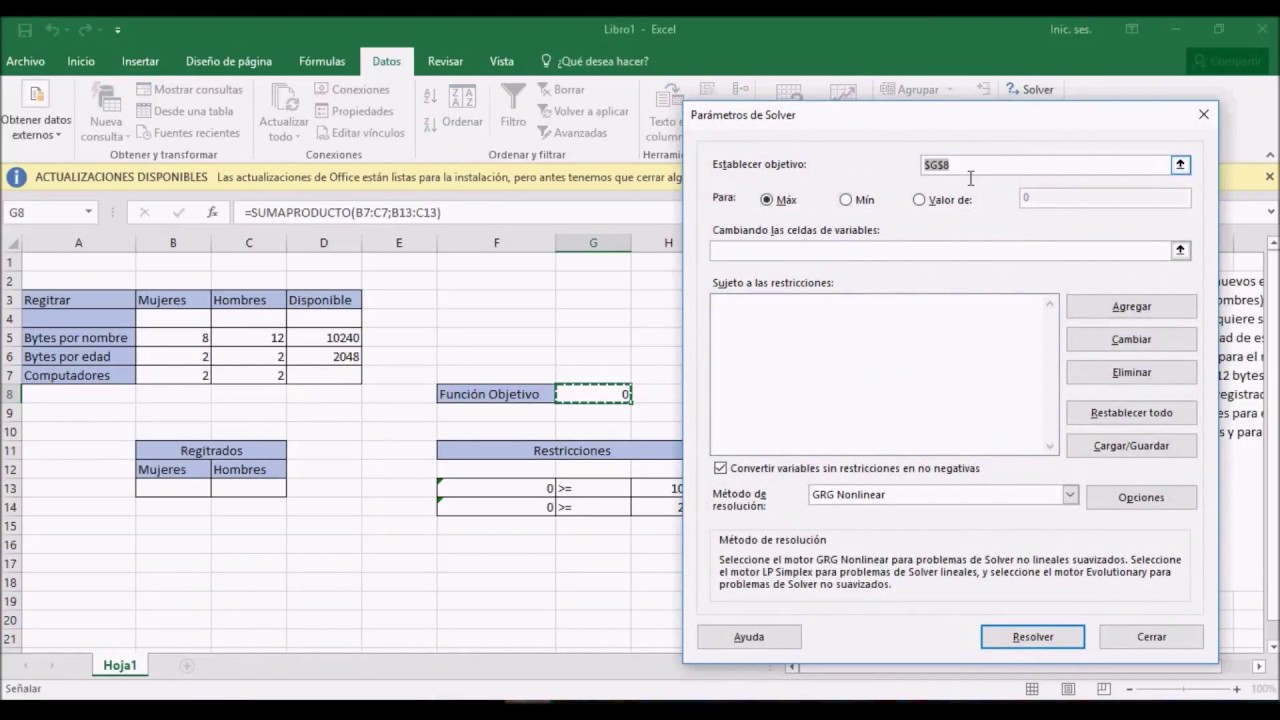Ejemplo de Método Solver (vídeo anterior). - YouTube