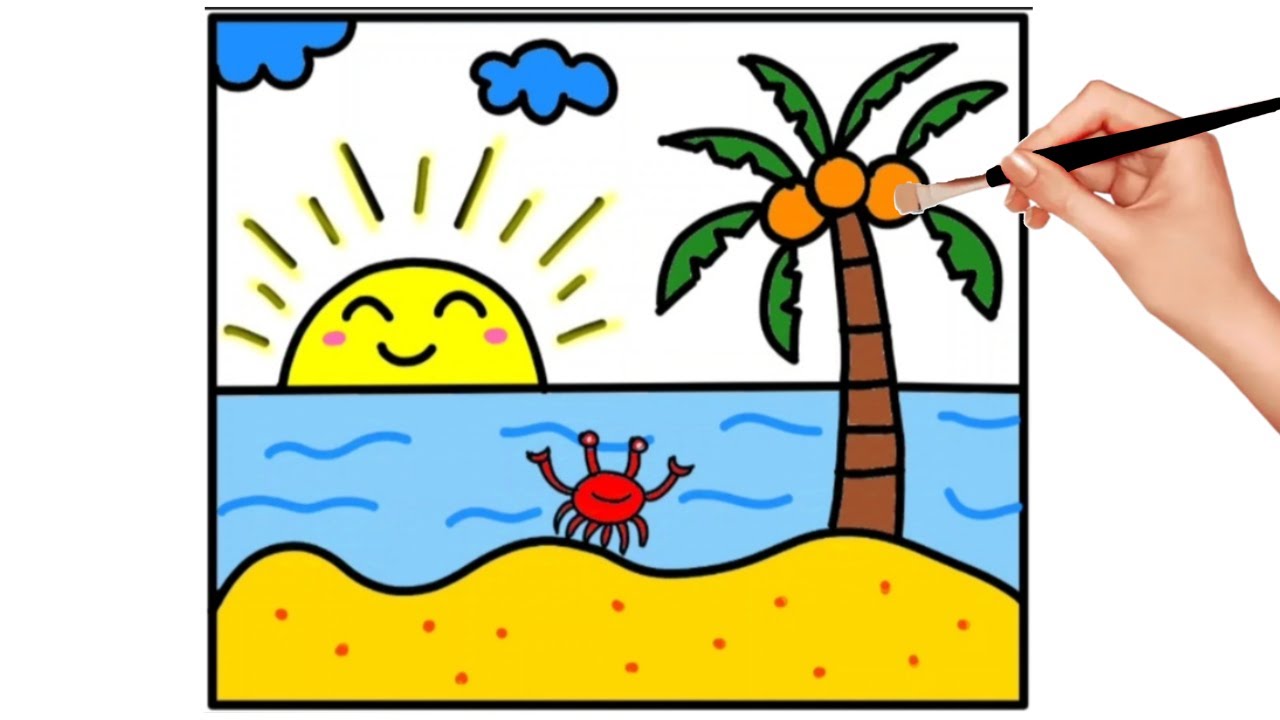 How To Draw a Palm Tree ┃ Beach Landscape Easy Drawing For Kids ...