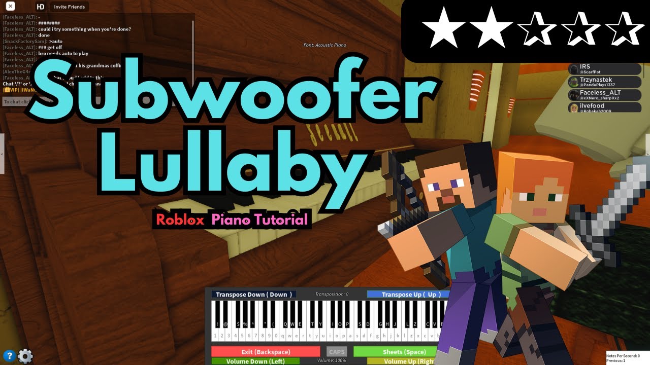 Minecraft - Subwoofer Lullaby (EASY Roblox/Virtual Piano Tutorial ...