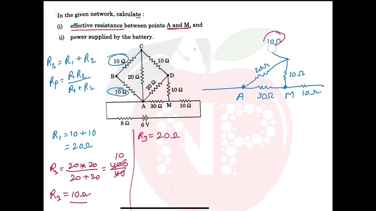 In the given network, calculate: i)effective resistance between point A and M,and ii)power ...
