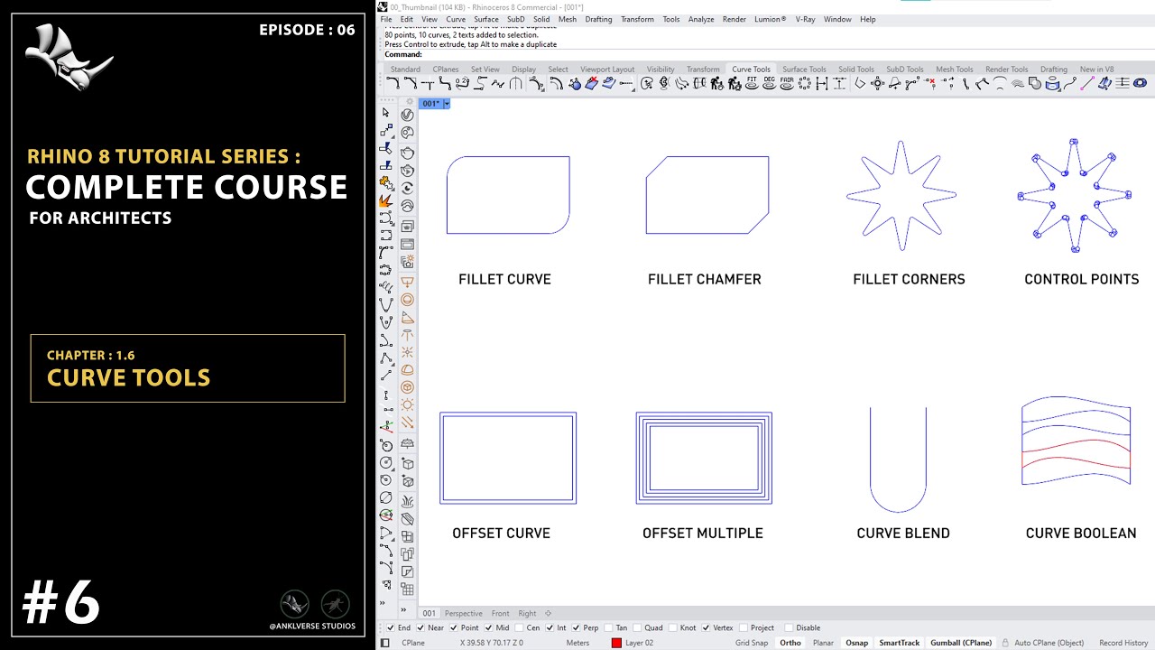 Rhino 8 Tutorial for Architects | Episode - 06 | Curve Tools - YouTube