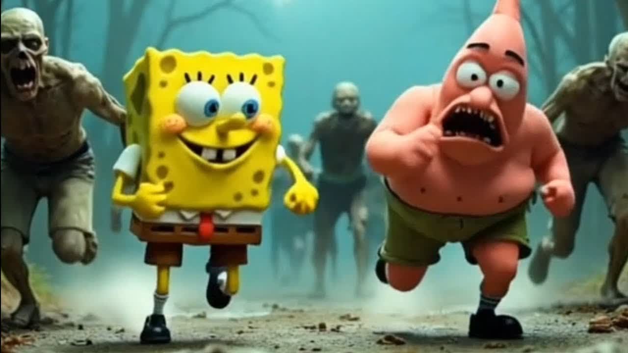 spongebob coated zombies station Zombies bầy zombies đuổi Spongebob và ...