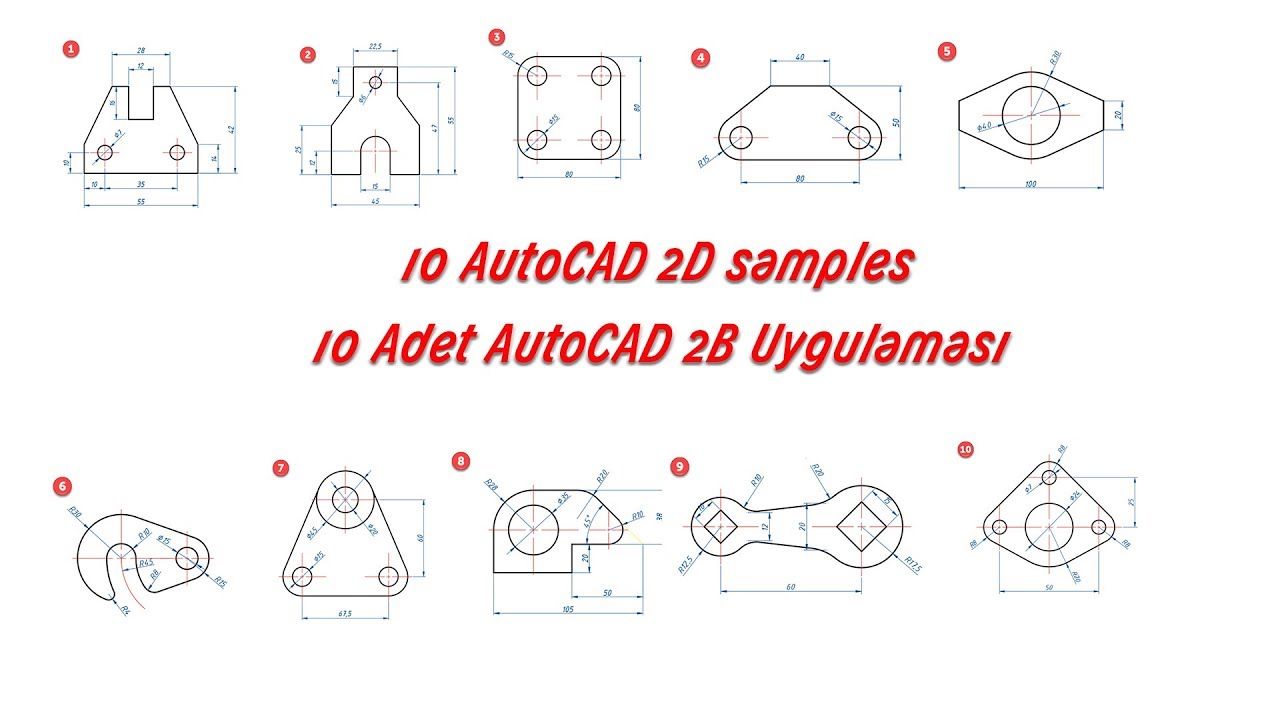 AutoCAD 10 adet 2B/2D Uygulama (samples ) - YouTube