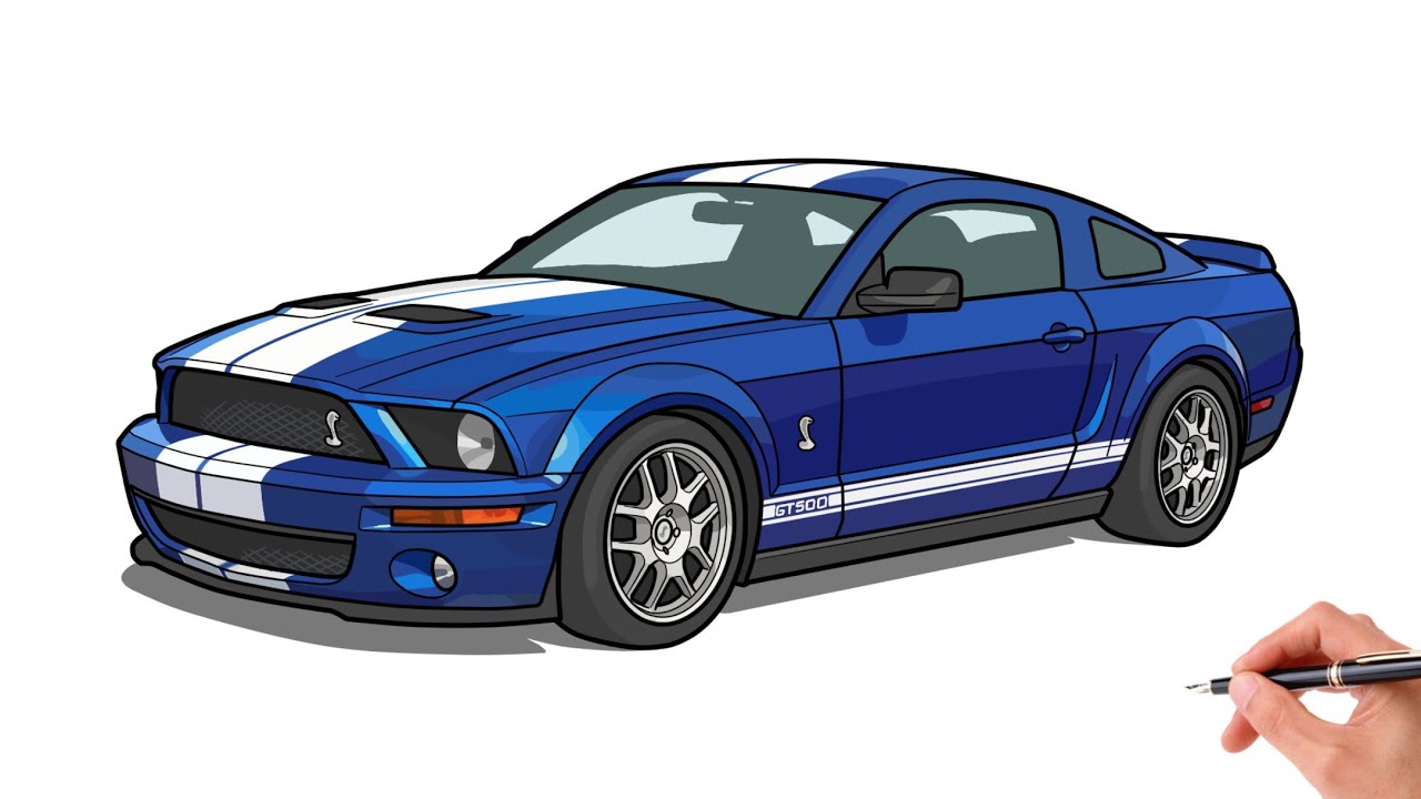 How to draw a FORD MUSTANG Shelby GT500 / drawing ford Mustang 2006 ...
