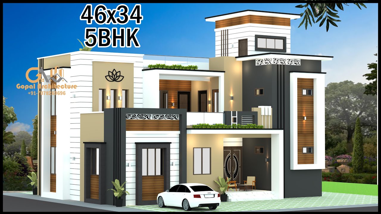 46'-0"X34'-0" 5BHK House Design, 5 Bedroom Villa Design, Gopal ...
