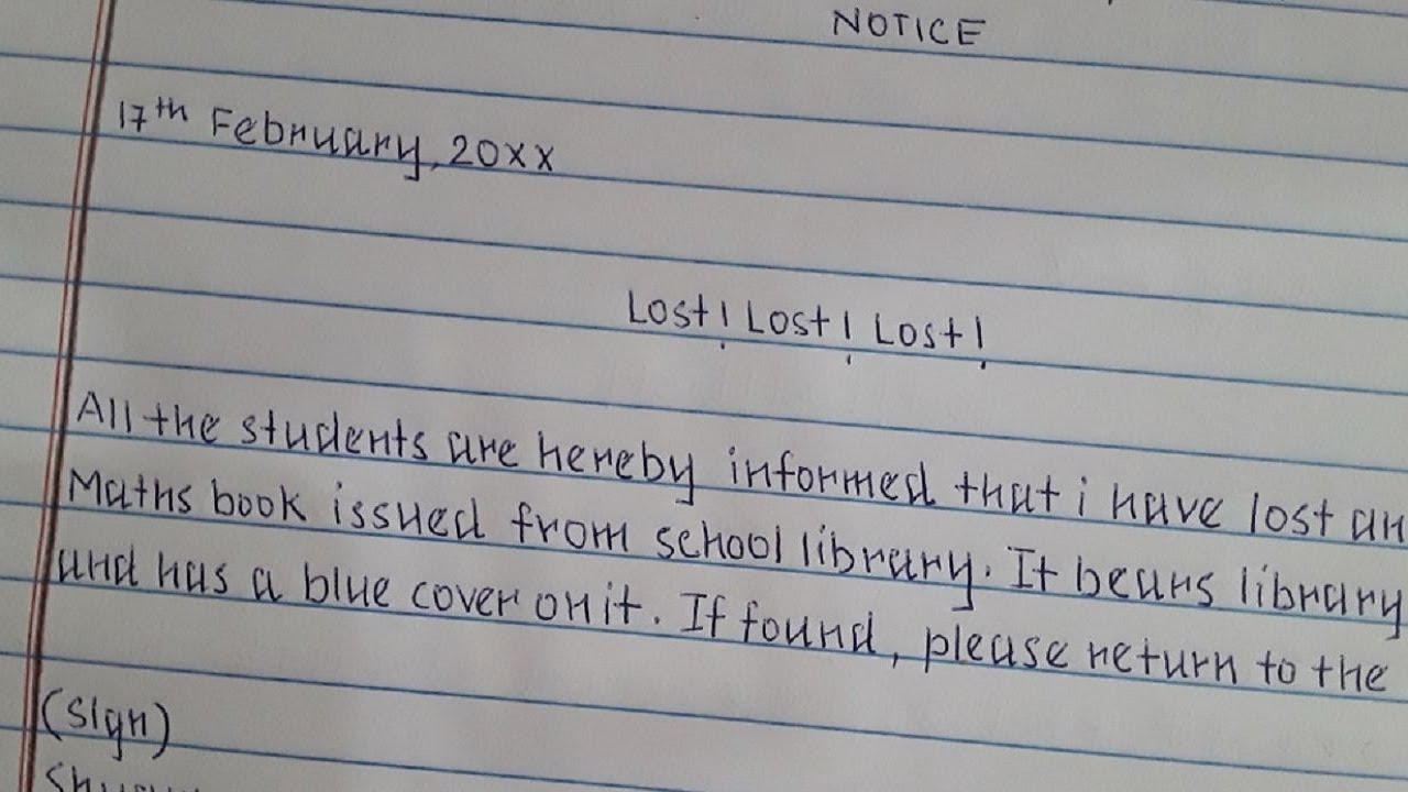 Notice Writing || How to write a Notice || NEAT HANDWRITING - YouTube