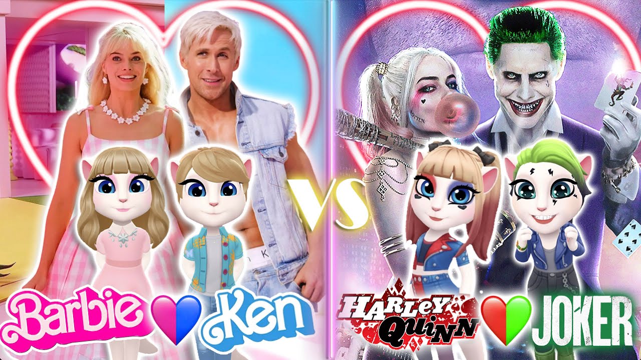 My talking Angela 2 || Barbie👩‍🎤and Ken 🕺vS Harley Quinn💥 and Joker 🃏 ...