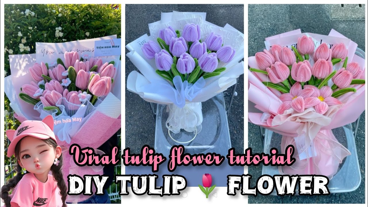 Diy Tulip flower 🌷 How to make Tulip flower with pipe cleaner 🌼 viral tulip flower Tutorial ...