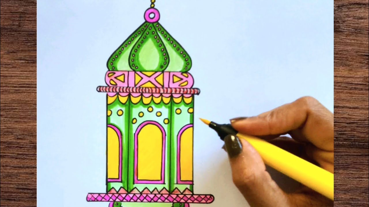 How to draw Ramadan Lantern / Ramadan Lantern drawing easy / Ramzan ...