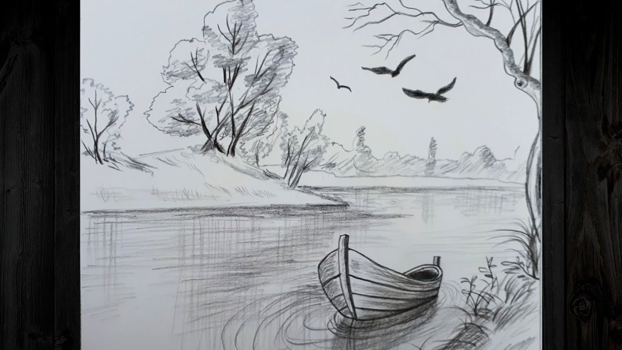 EASY SCENERY DRAWING / Pencil Drawing Easy, step by step / Qora qalamda ...