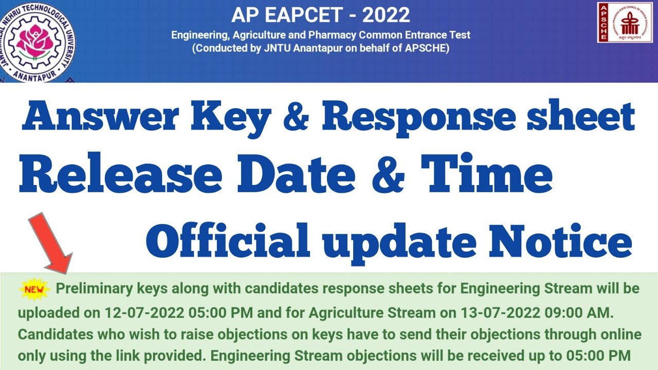 AP EAMCET ( EAPCET ) 2022 Answer Key and Response Sheet Release Date ...