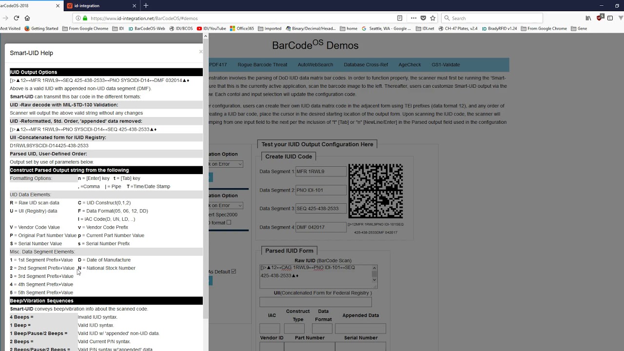 BarCodeOS Demo - osDoD, Mil-Std-130 Data Validation - YouTube