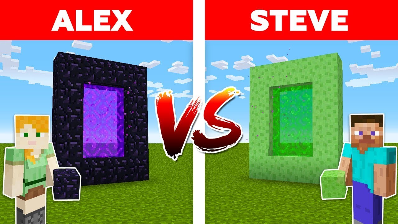 Minecraft - SLIME PORTAL vs NETHER PORTAL / Alex vs Steve #3 - YouTube