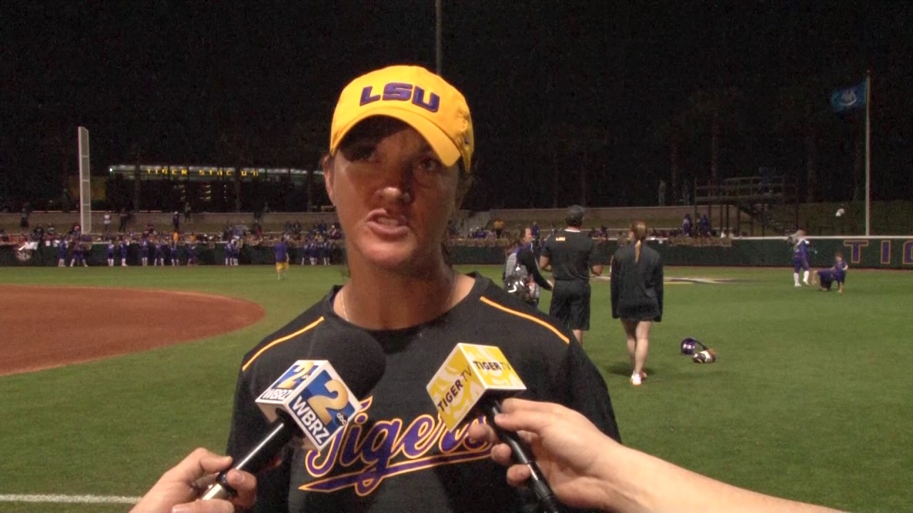 LSU Softball Coach Beth Torina after teams 14-1 win against Penn State ...