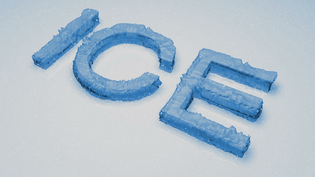 Word 'ICE' freezing slowly with snowfall, winter concept, 3D ice ...