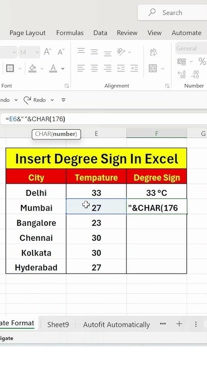Insert Degree Sign In Excel Shorts Exceltech Msexcelformula Exceleducation Youtube