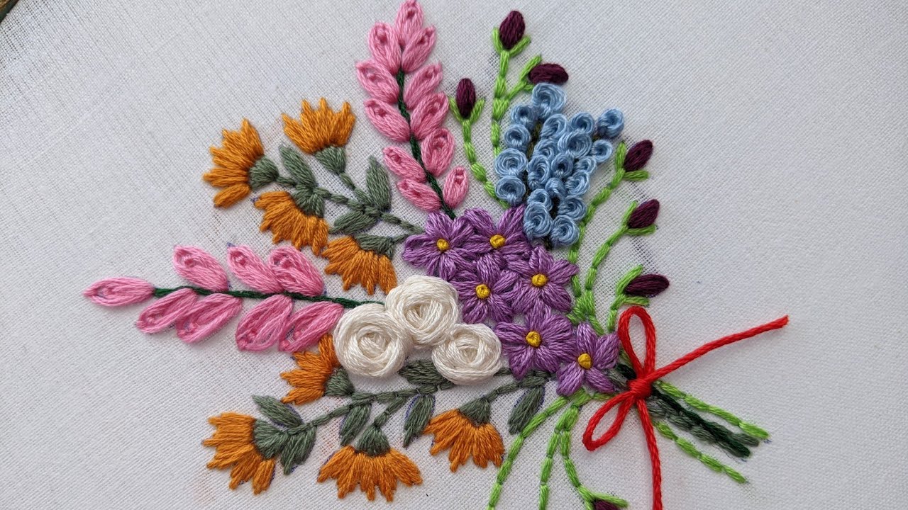 Flower Bouquet Embroidery With Simple Flower Stitches # ...